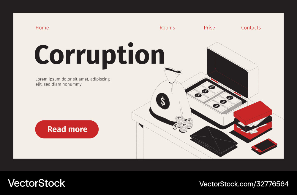 Corruption isometric landing page Royalty Free Vector Image