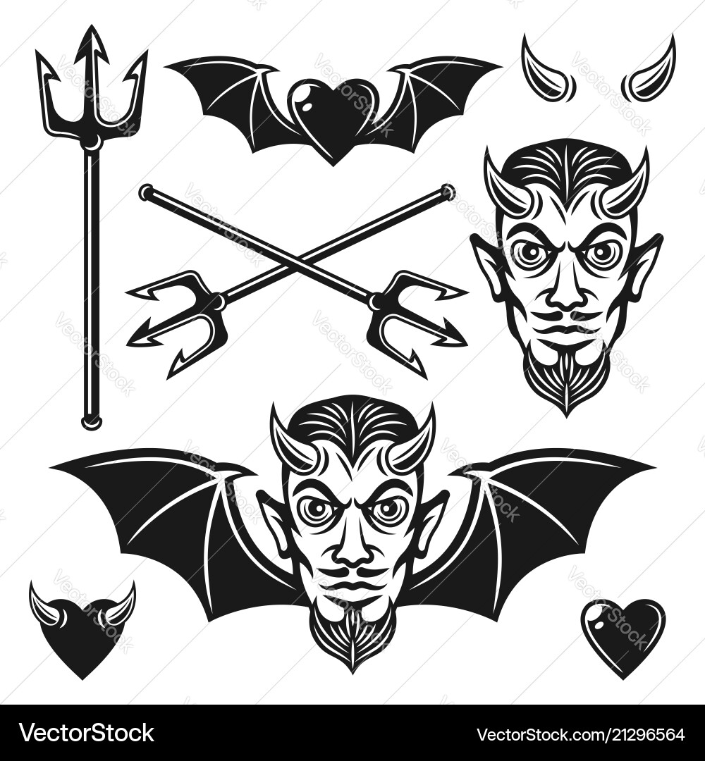 Devil black objects and design elements Royalty Free Vector
