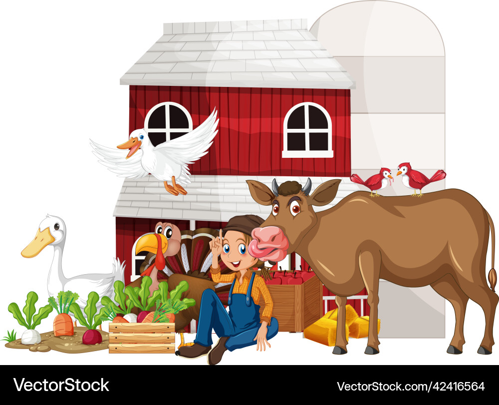 Farming theme with many animals Royalty Free Vector Image