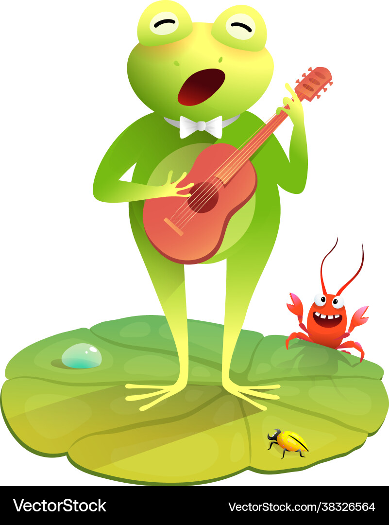 Frog playing guitar and singing song Royalty Free Vector