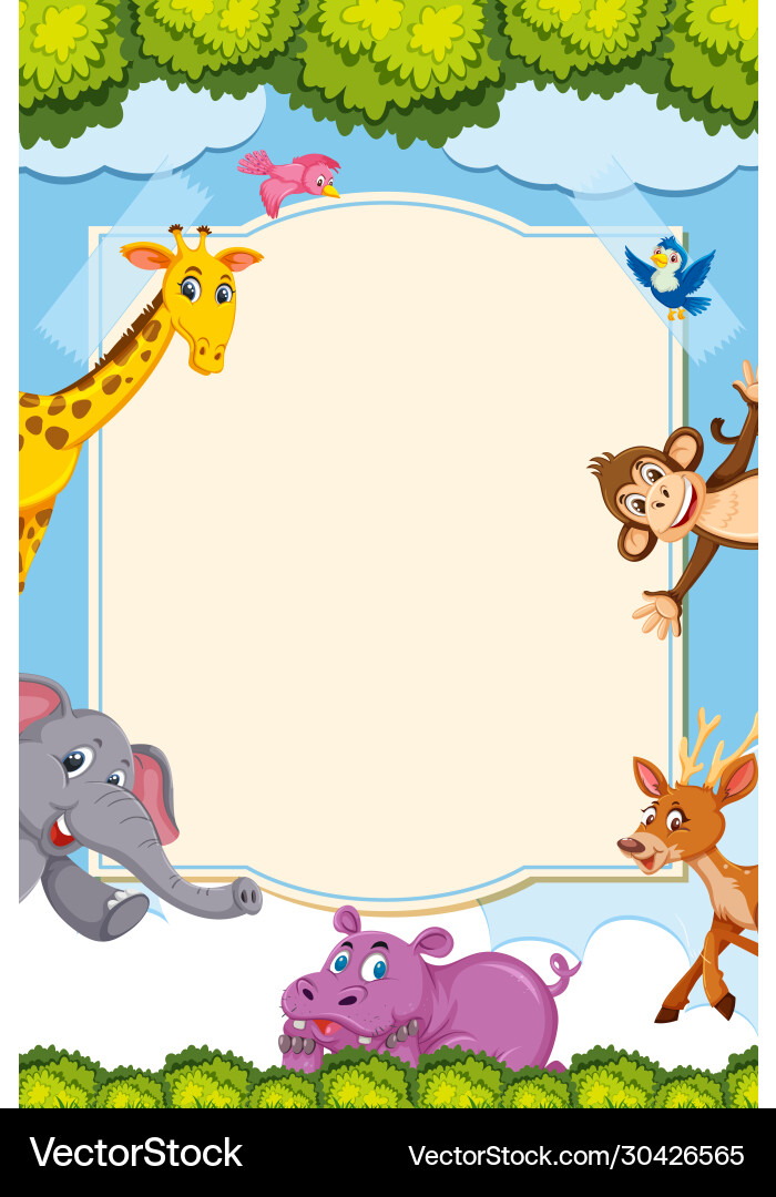 Border template design with many wild animals Vector Image