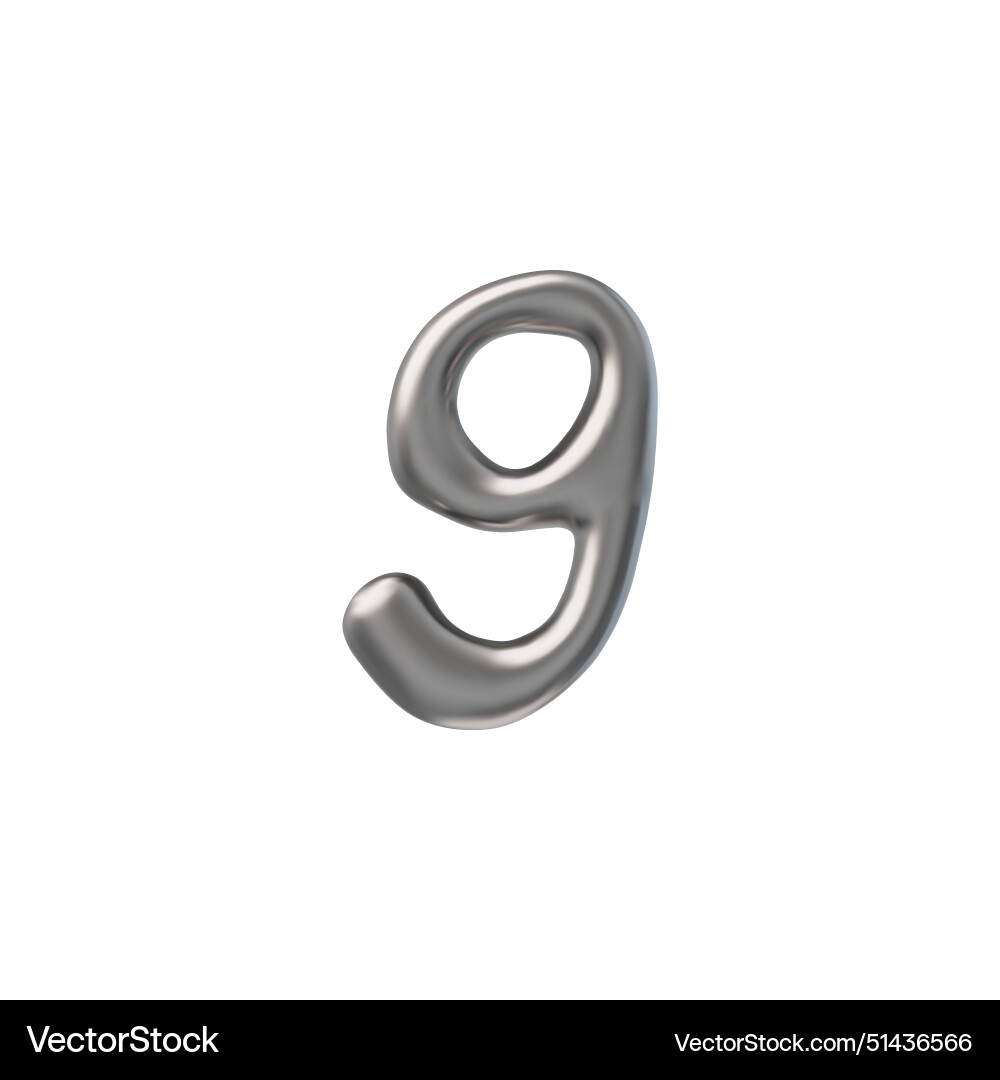 3d glossy silver number 9 nine with liquid metal Vector Image