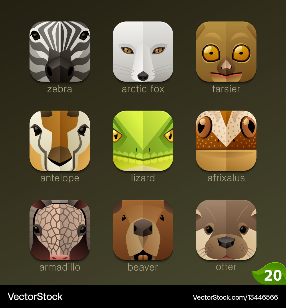 Animal faces for app icons-set 20 Royalty Free Vector Image