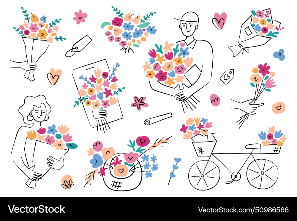 Flower delivery set compositions with bouquets Vector Image