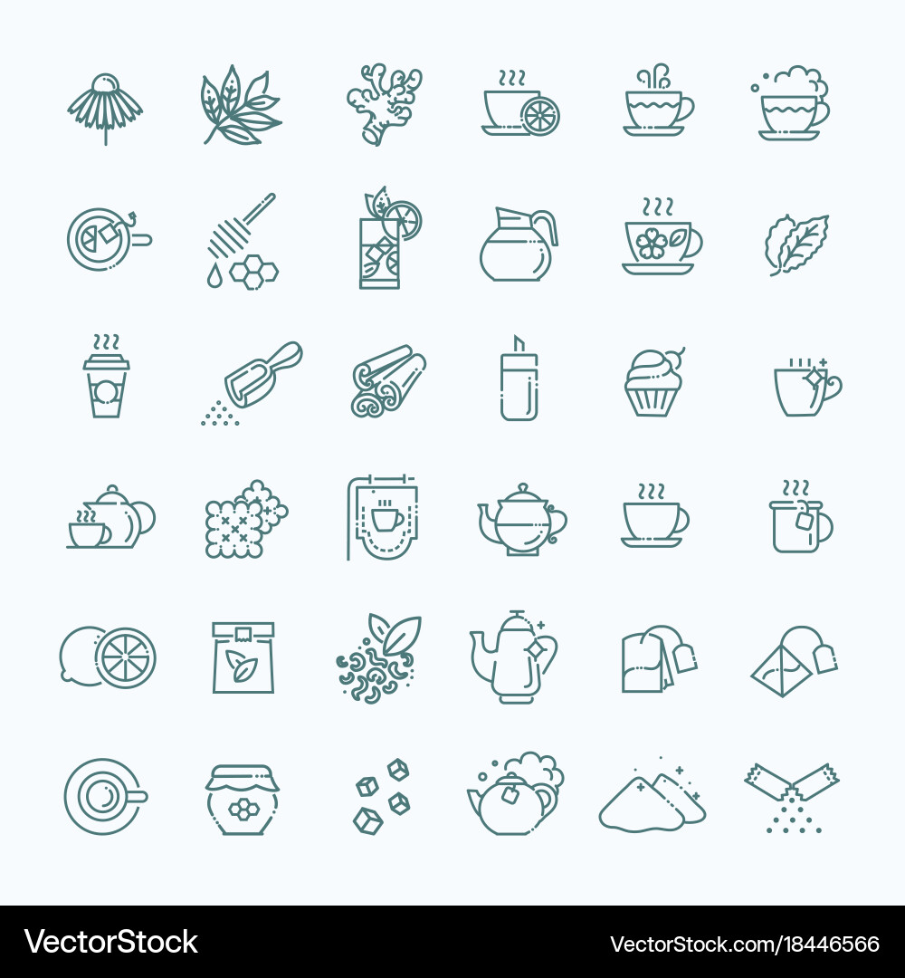 Tea icon set thin line Royalty Free Vector Image
