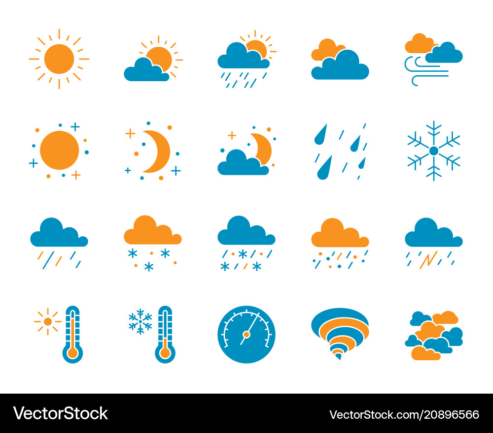 Weather simple color flat icons set Royalty Free Vector