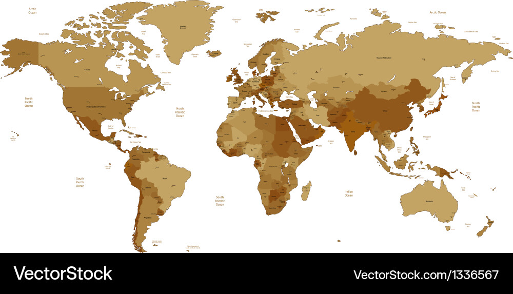 Brown detailed world map Royalty Free Vector Image Brown detailed world map Royalty Free Vector Image