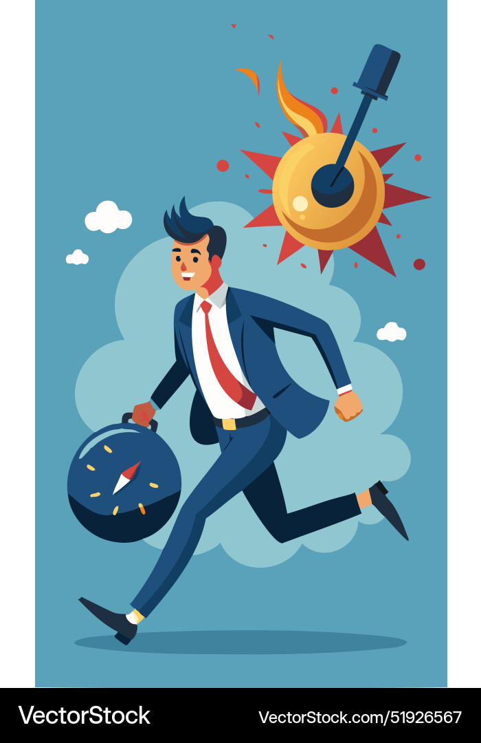 Businessman running from exploding clock Vector Image
