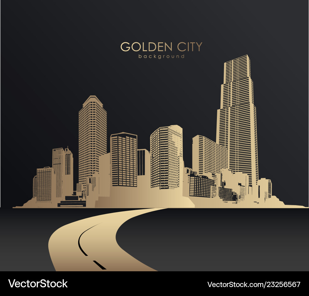 Golden cityscape with skyscrapers Royalty Free Vector Image