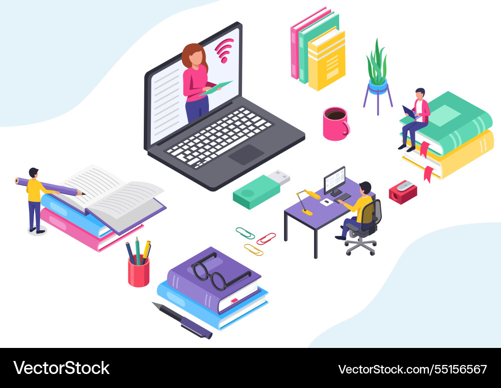 Isometric online education distance study Vector Image