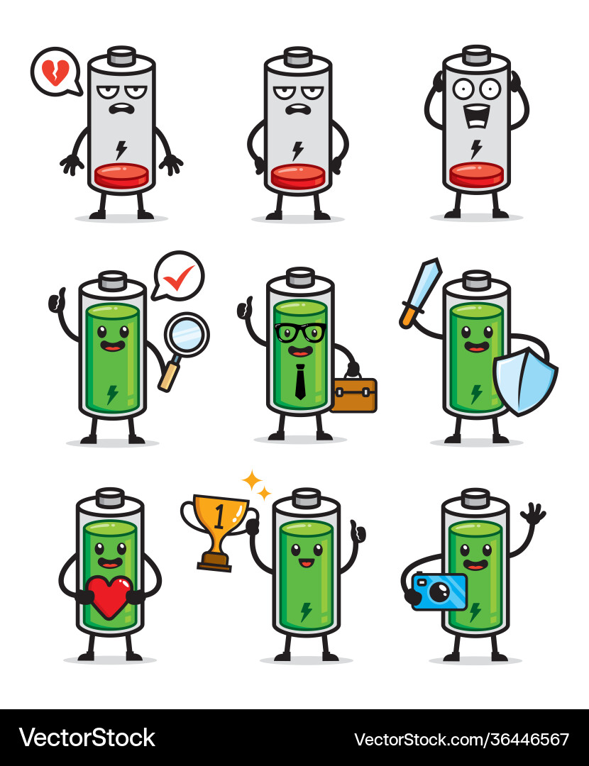 Set battery character design Royalty Free Vector Image