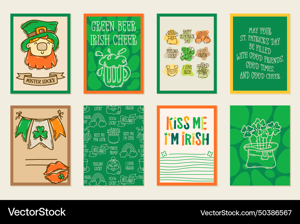 St patricks day printable poster set in doodle Vector Image
