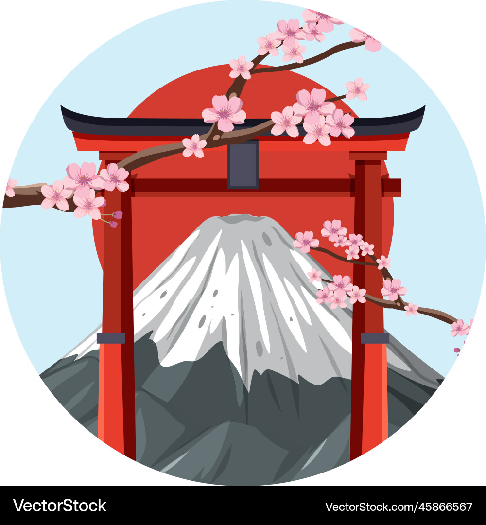 Torii traditional japanese gate and fuji Vector Image