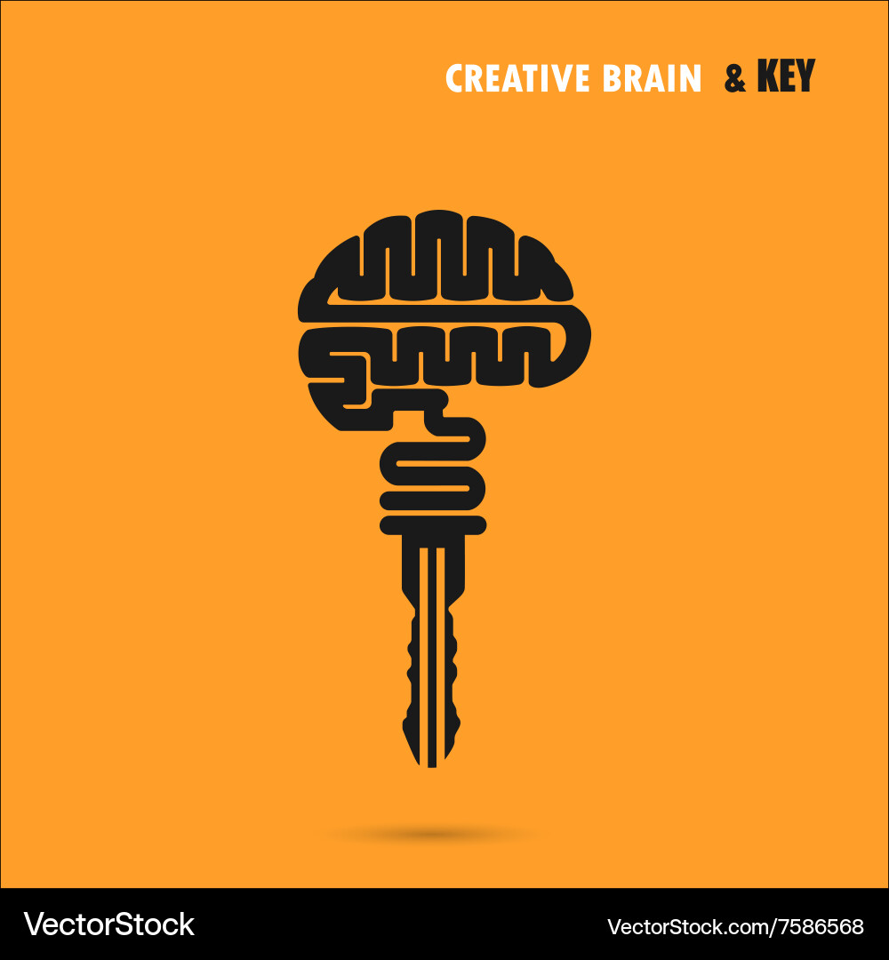 Creative brain sign with key symbol Royalty Free Vector