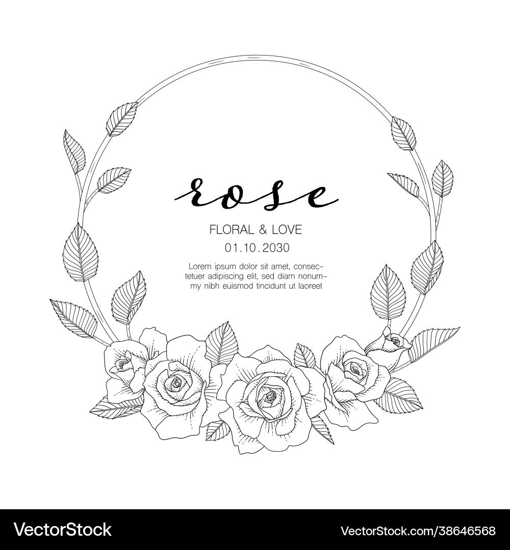 Hand drawn rose floral greeting card background Vector Image