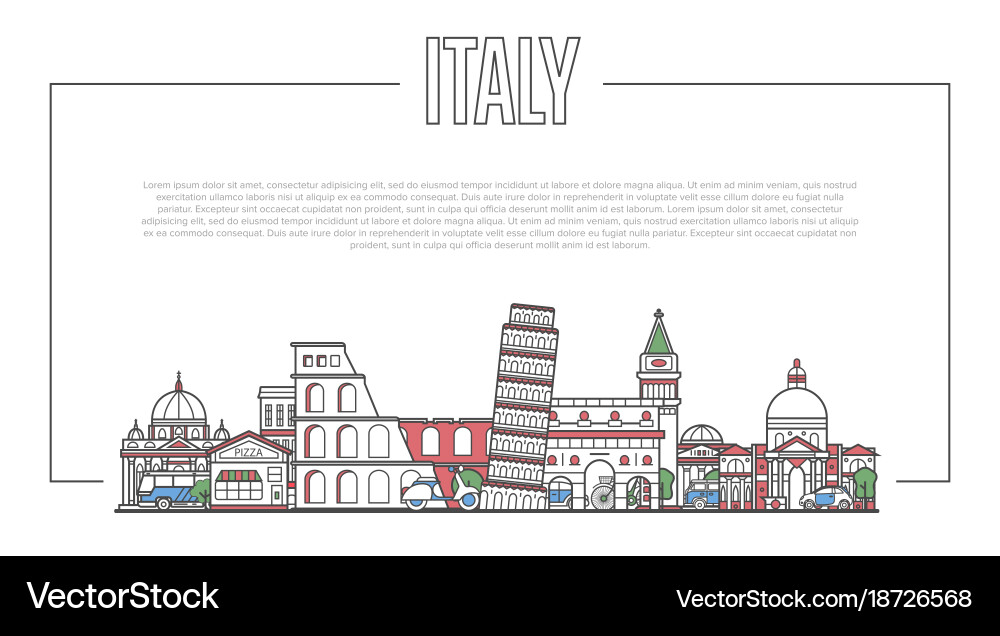 Italy landmark panorama in linear style Royalty Free Vector