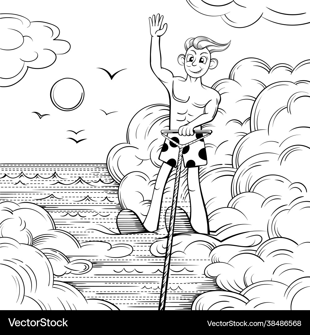 Man water skiing hand drawing sketch Royalty Free Vector
