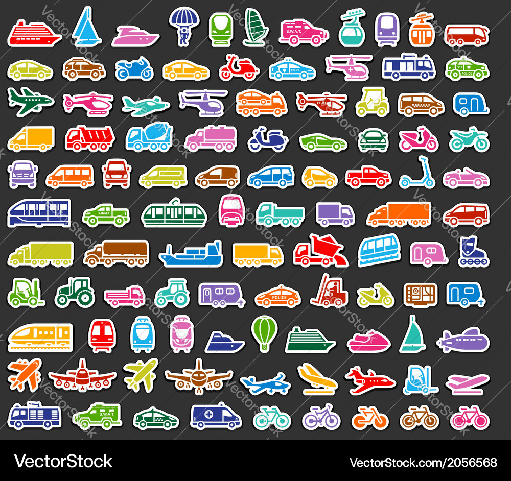 Transport icons set colored stickers Royalty Free Vector