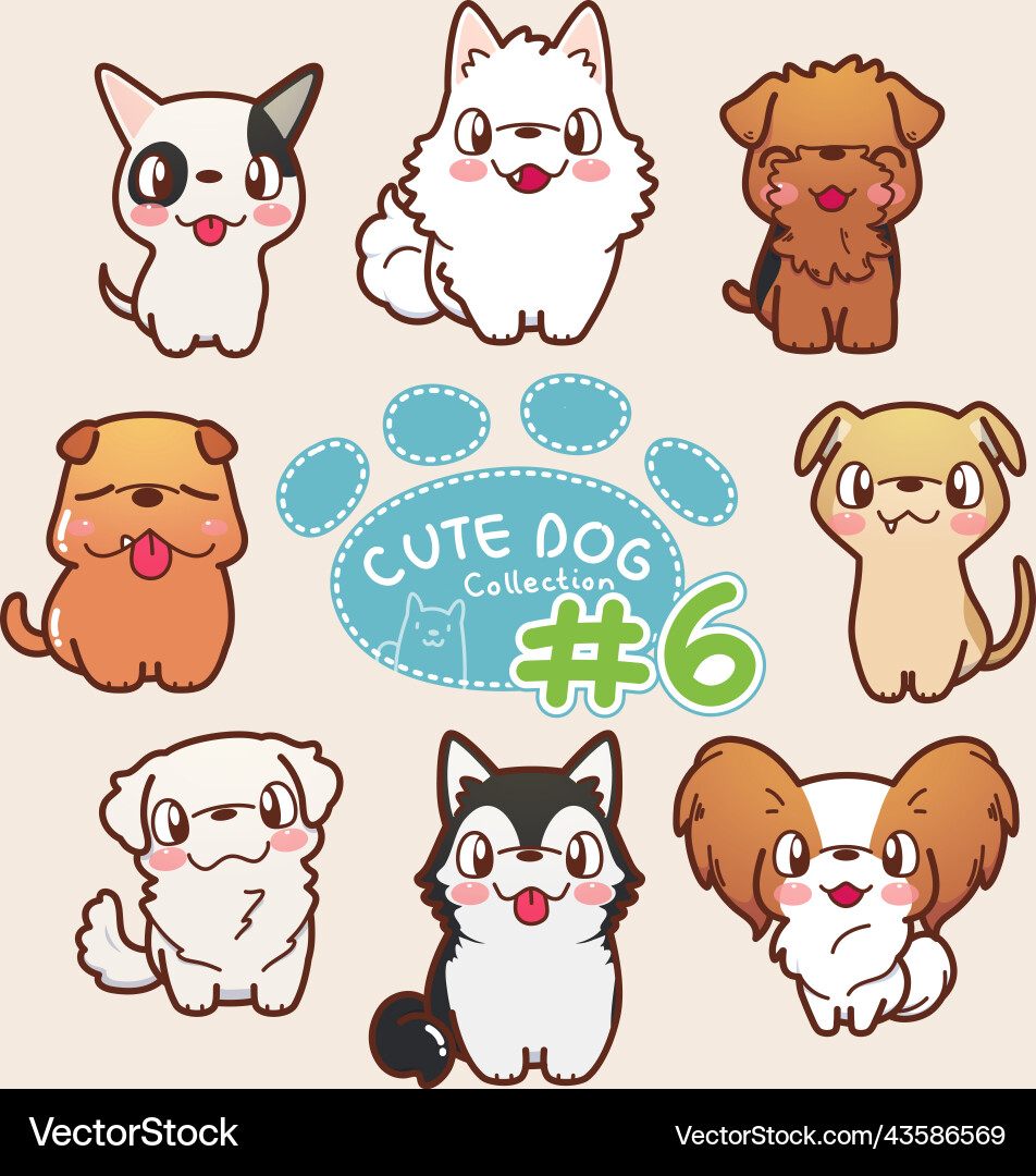 Cute dog collection 6 Royalty Free Vector Image