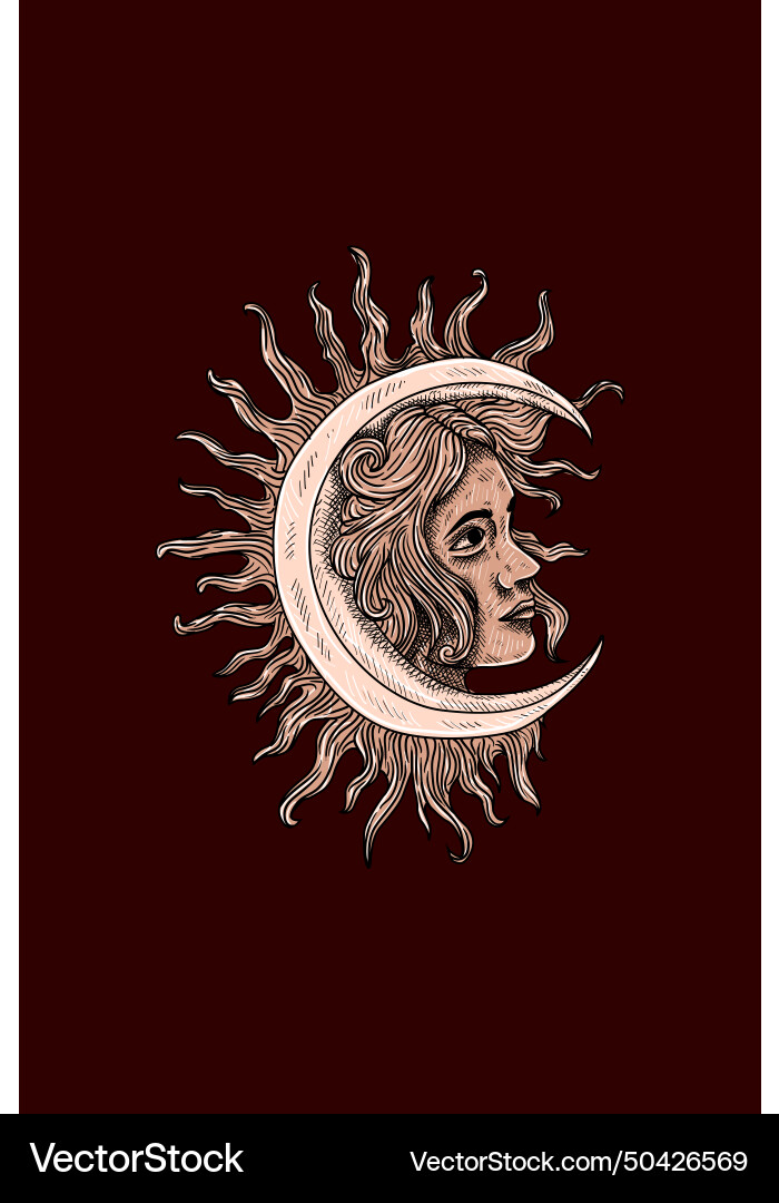 Girl moon head Royalty Free Vector Image - VectorStock