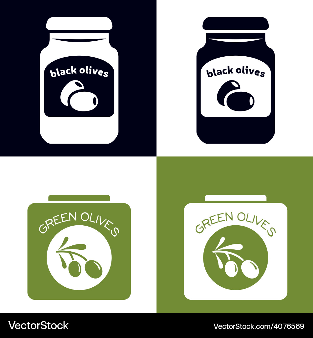 Olives in jar and can Royalty Free Vector Image