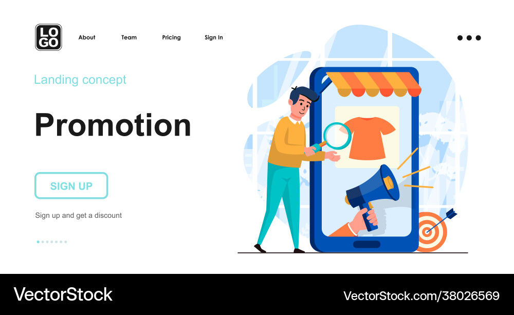 Promotion web concept man makes advertising Vector Image