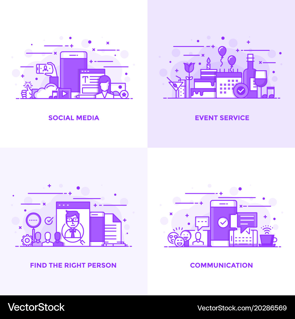 Purple Line Icons - Communication & Events Vector Image