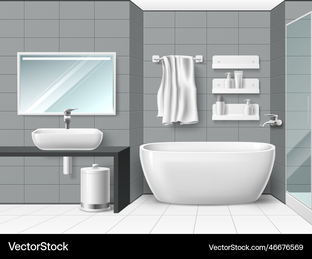 Realistic bathroom interior 3d minimal wet room Vector Image