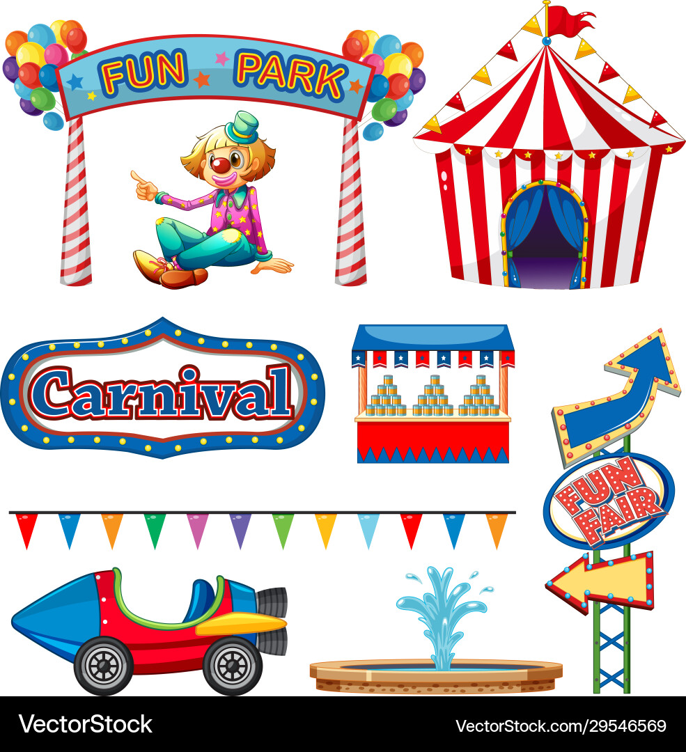 Set circus items on white background Royalty Free Vector