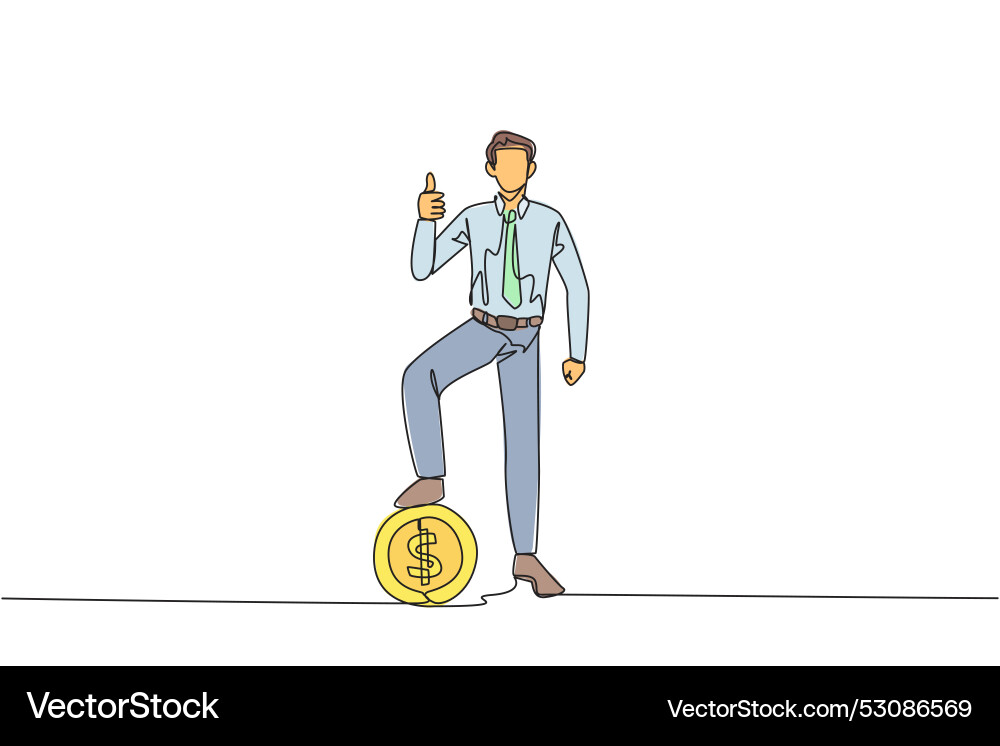 Single one line drawing businessman stands Vector Image