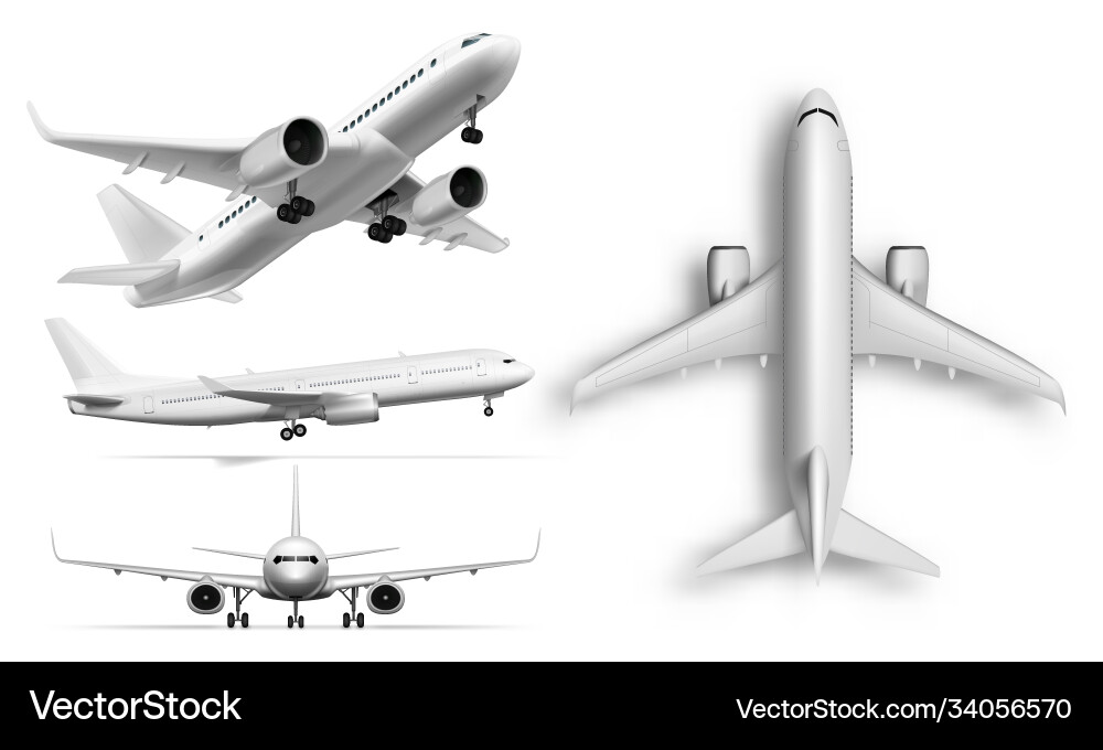 3d flying airplane jet aircraft top front side Vector Image