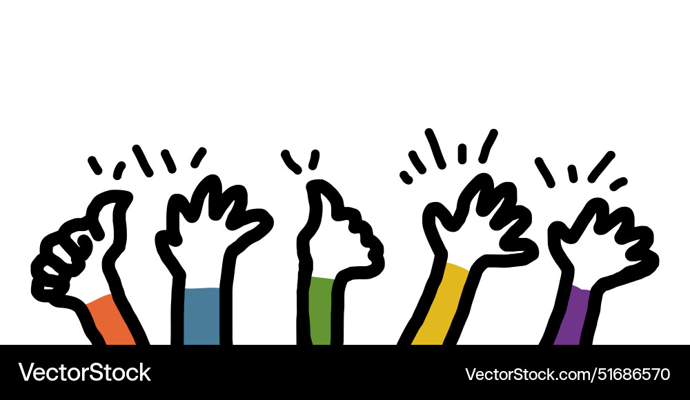 Hand drawn of hands up applause thumbs Royalty Free Vector