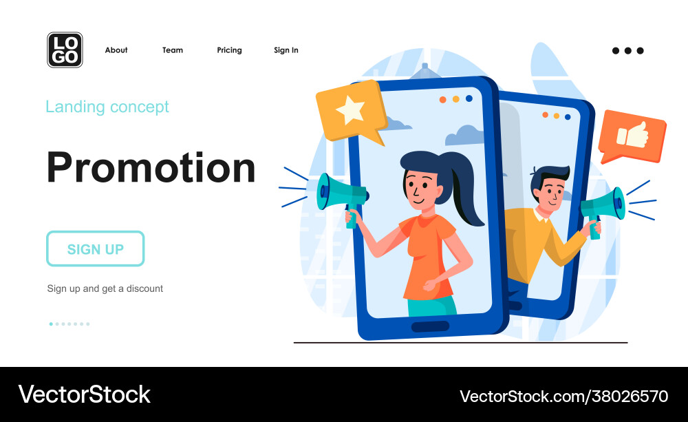 Promotion web concept woman and man attracting Vector Image