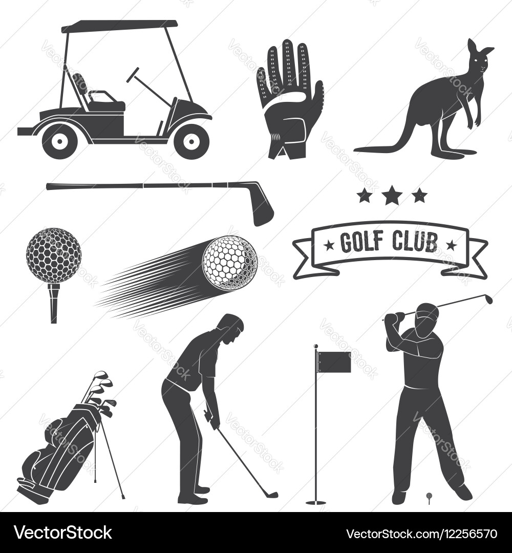 Vintage Golf Elements & Equipment Collection Vector Image