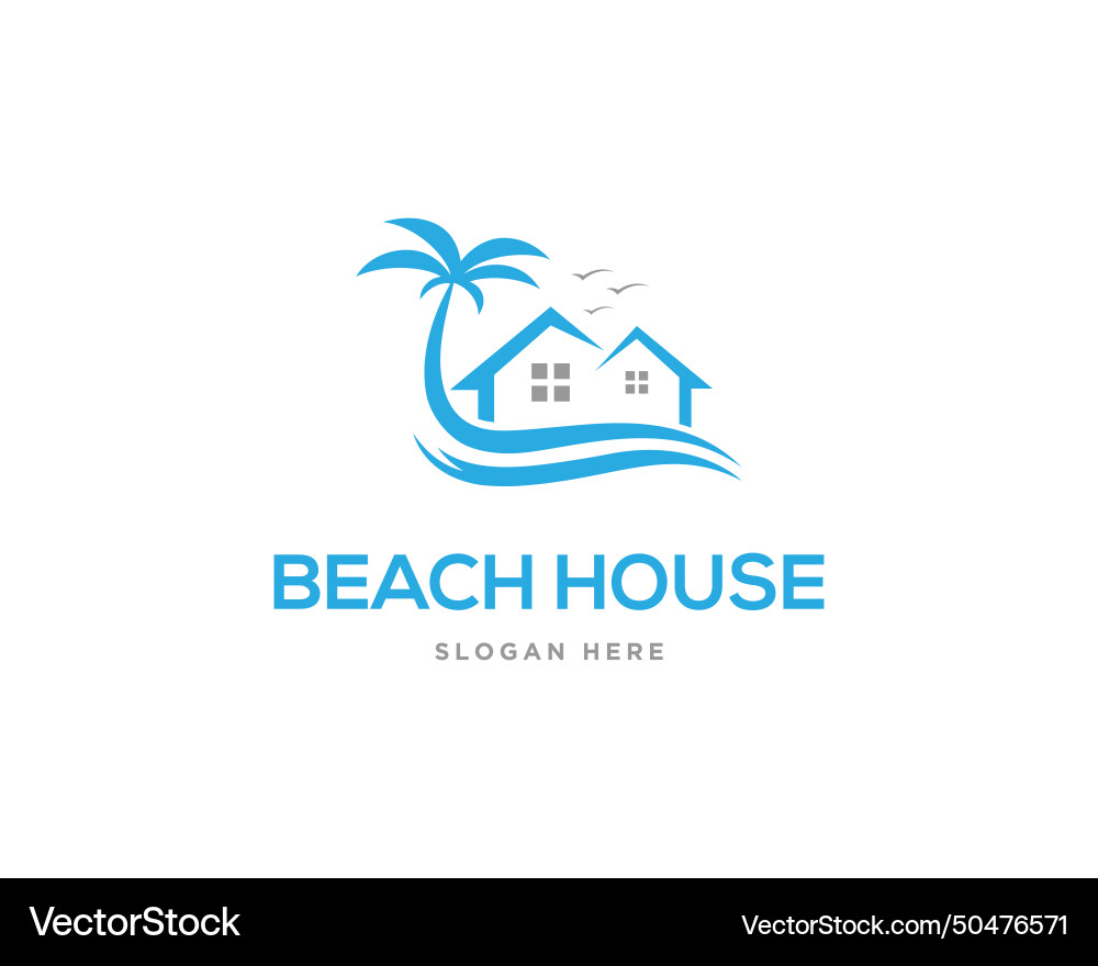 Beach house logo design Royalty Free Vector Image