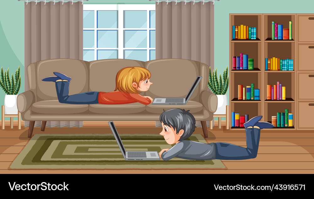 Children using laptops at home Royalty Free Vector Image