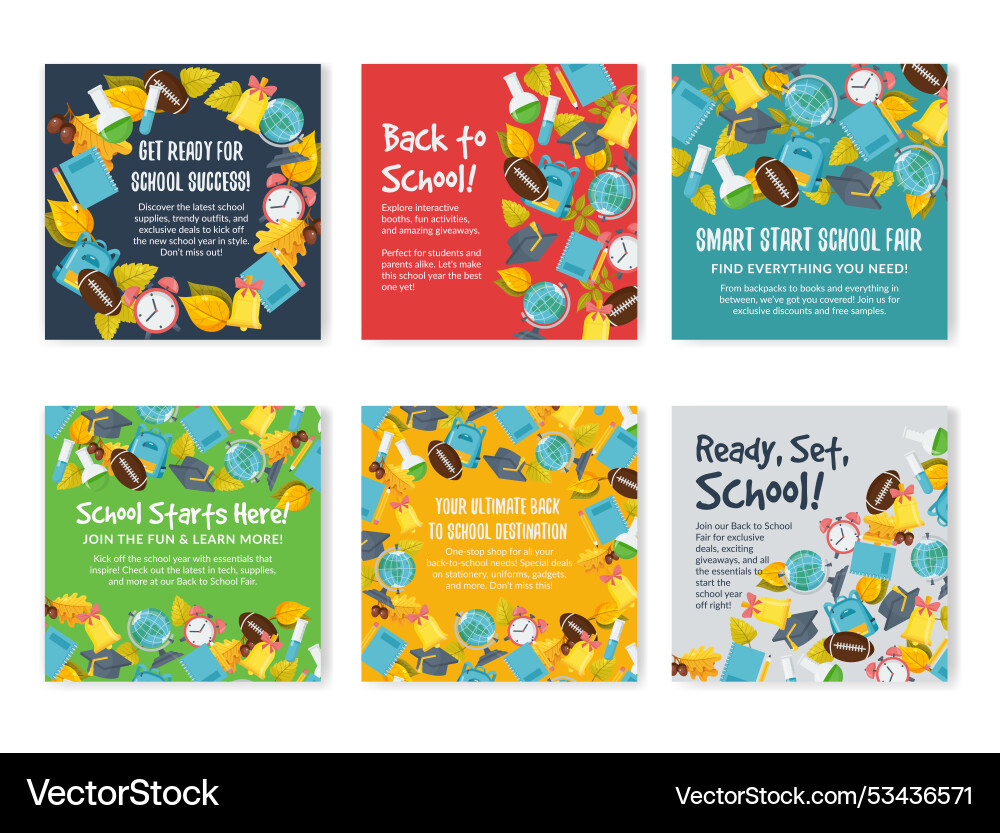 Colorful back-to-school banners promoting success Vector Image