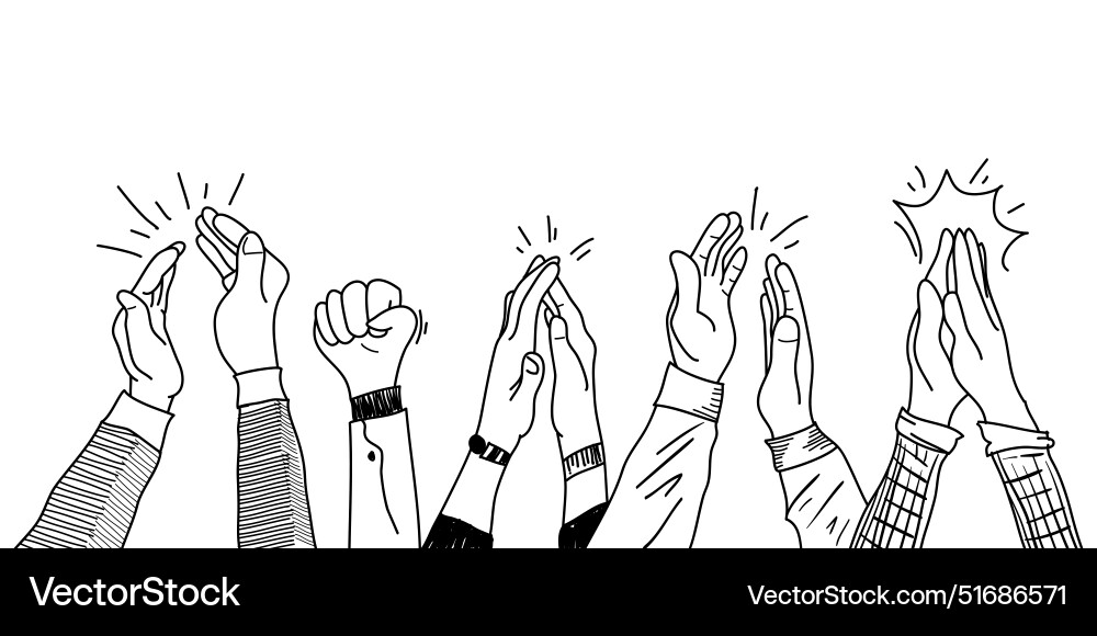 Doodle hands up clapping ovation applause Vector Image