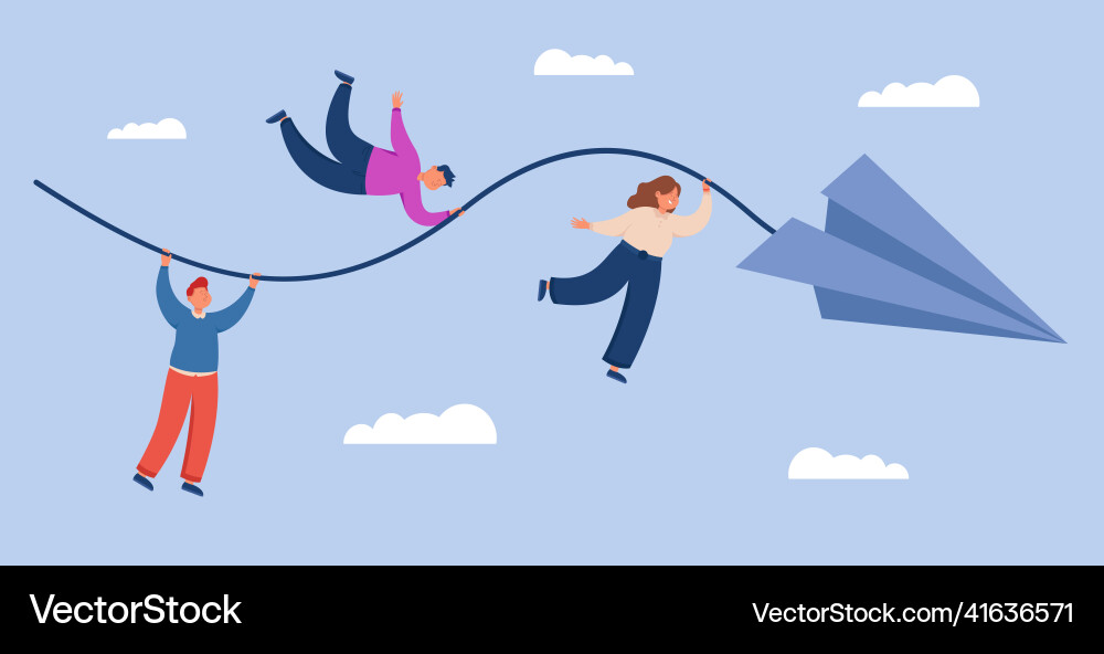 Employees flying ahead on paper airplane Vector Image
