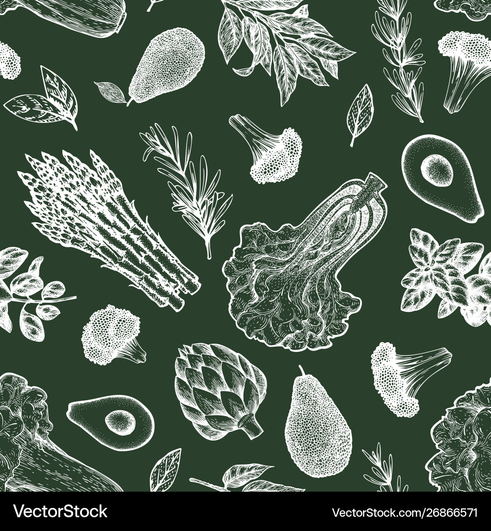 Green vegetables seamless pattern hand drawn food Vector Image
