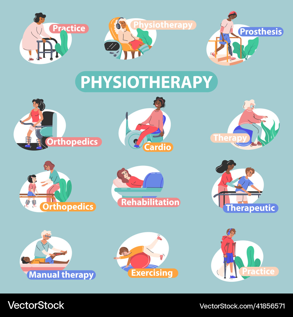 Physiotherapy and rehabilitation infographic set Vector Image