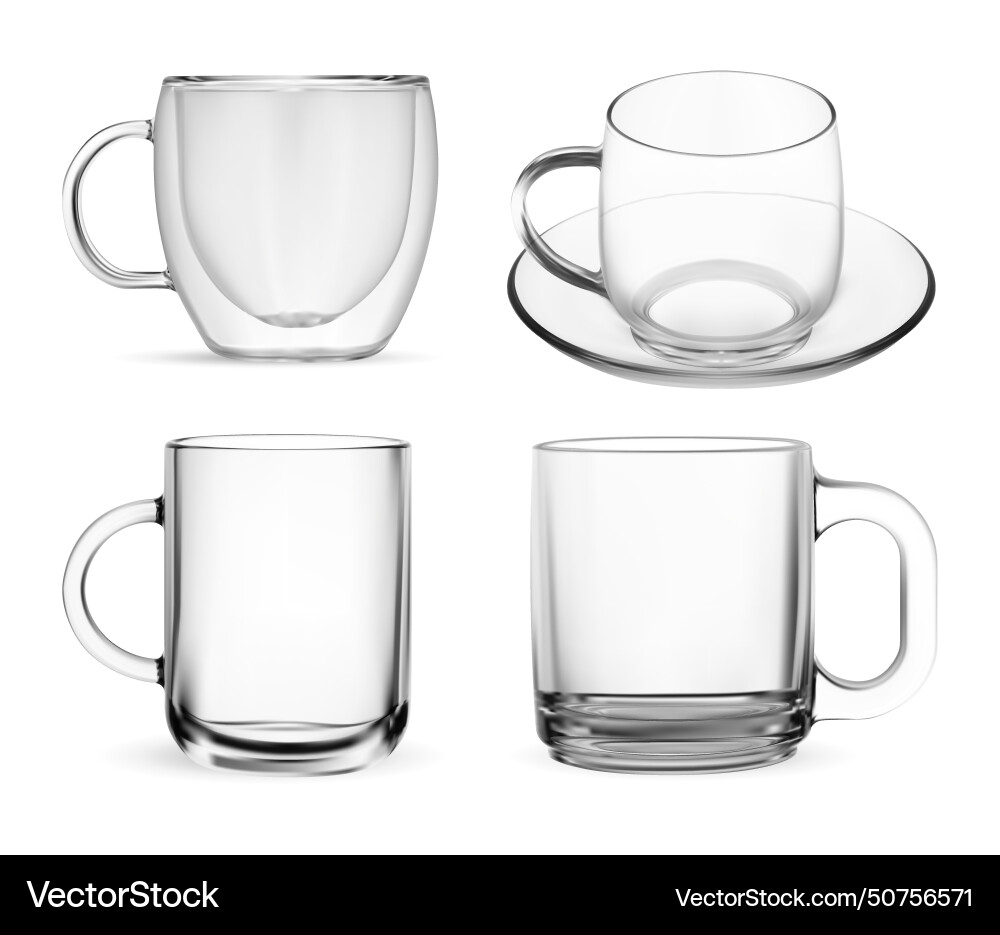 Transparent glass cup set double wall tea mug Vector Image