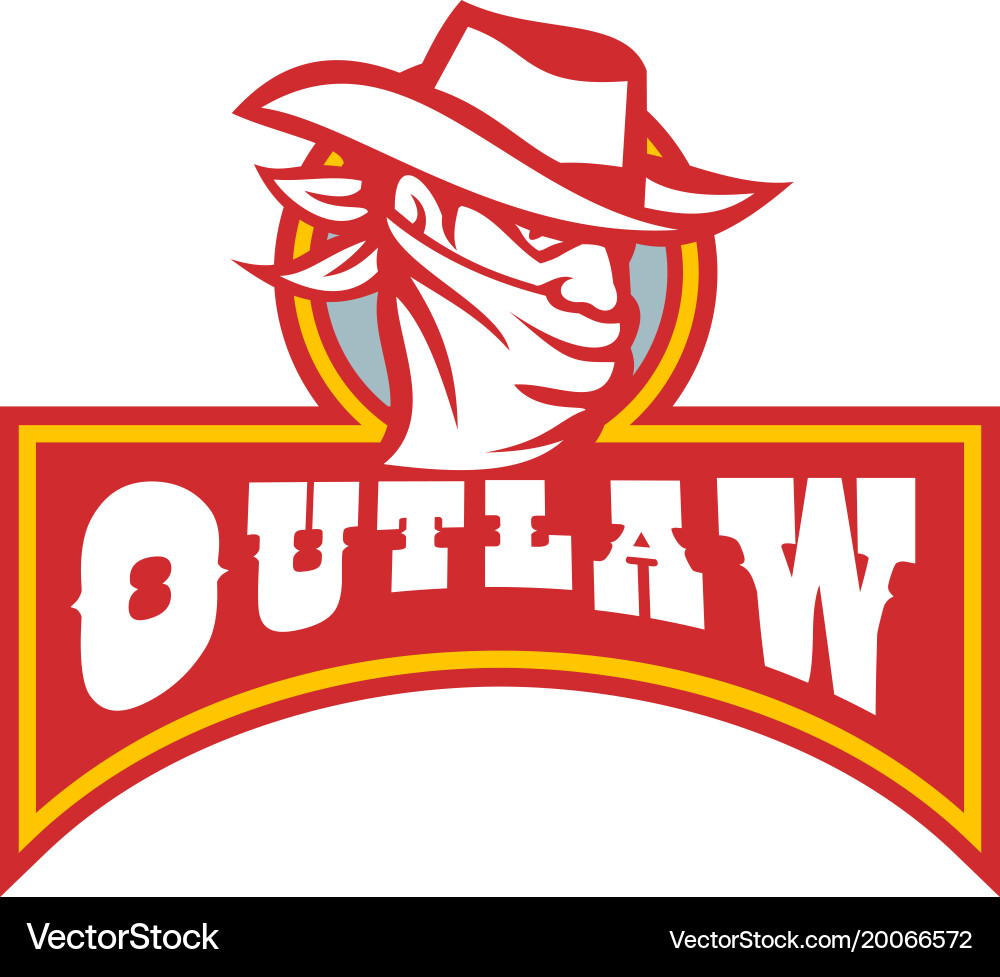 Bandit with outlaw text retro Royalty Free Vector Image