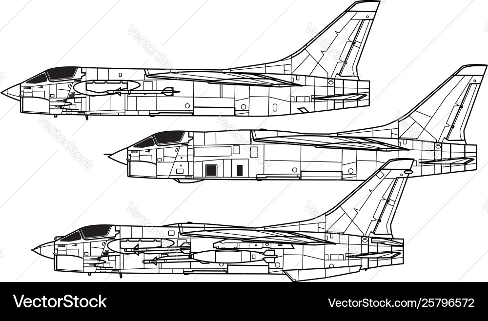 Chance Vought F8 Crusader Airplane Profile Vector Image