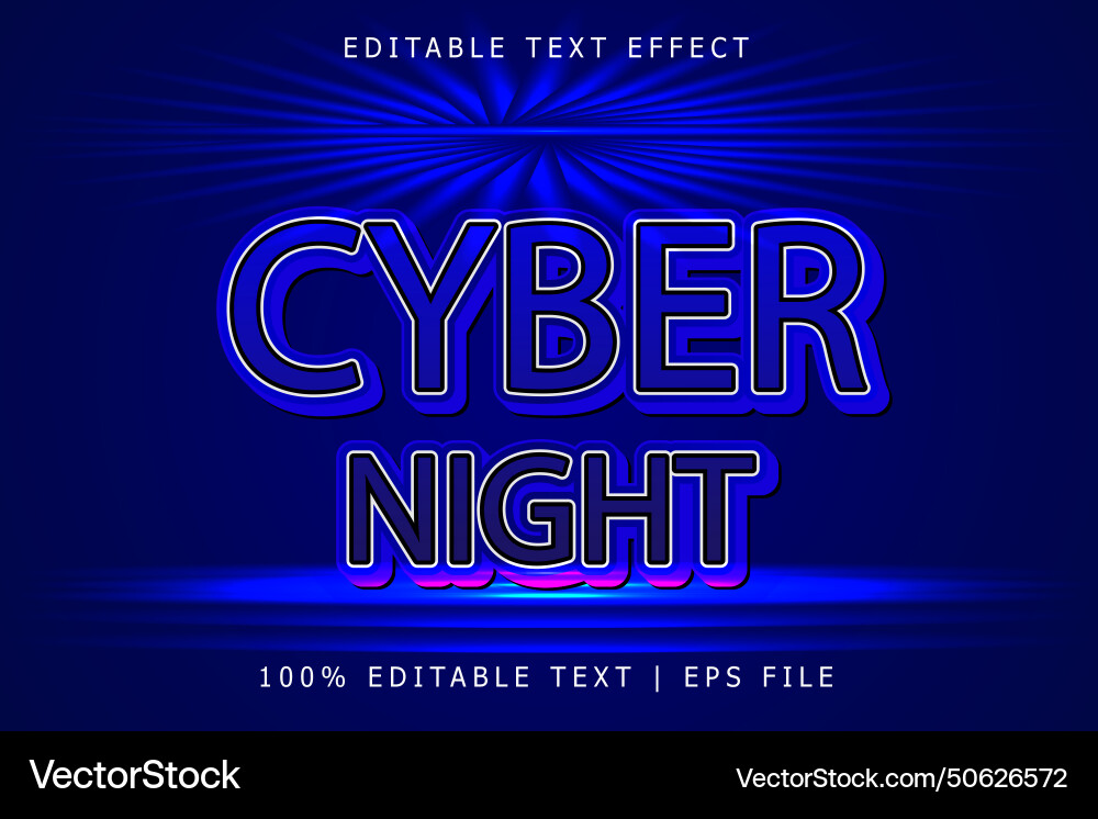 Cyber night editable text effect 3 dimension Vector Image