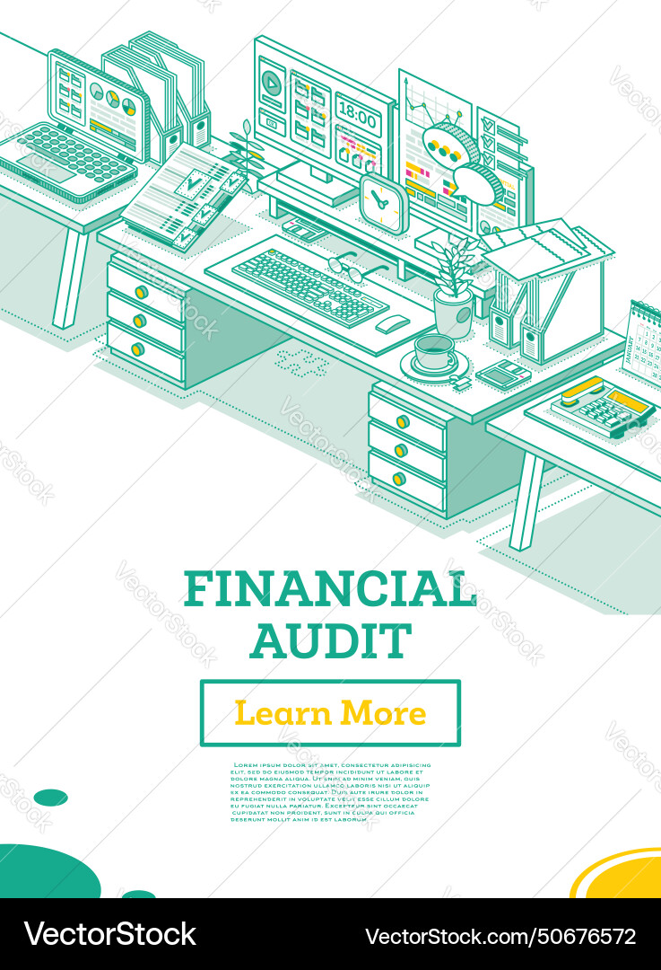 Financial audit workplace of an auditor Royalty Free Vector