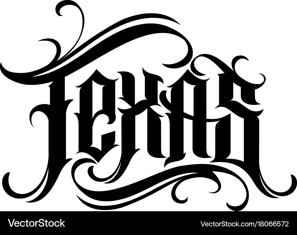 Texas Script Lettering Tattoo Royalty Free Vector Image