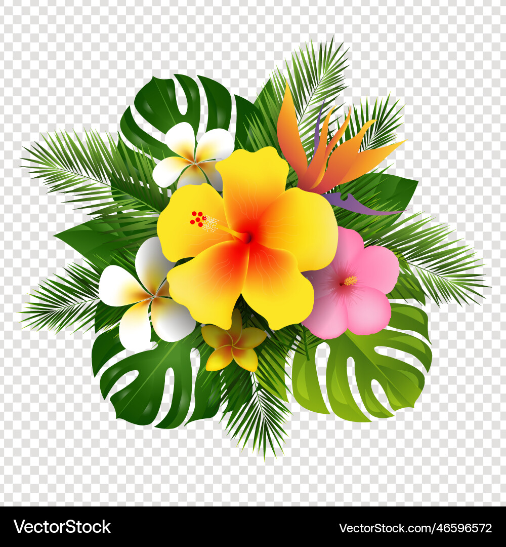 Tropical flowers and palm leaves frame isolated Vector Image