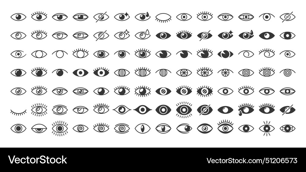 Big set of eye icons features a range styles Vector Image
