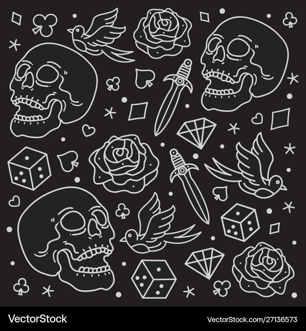 Old school tattoo set Royalty Free Vector Image